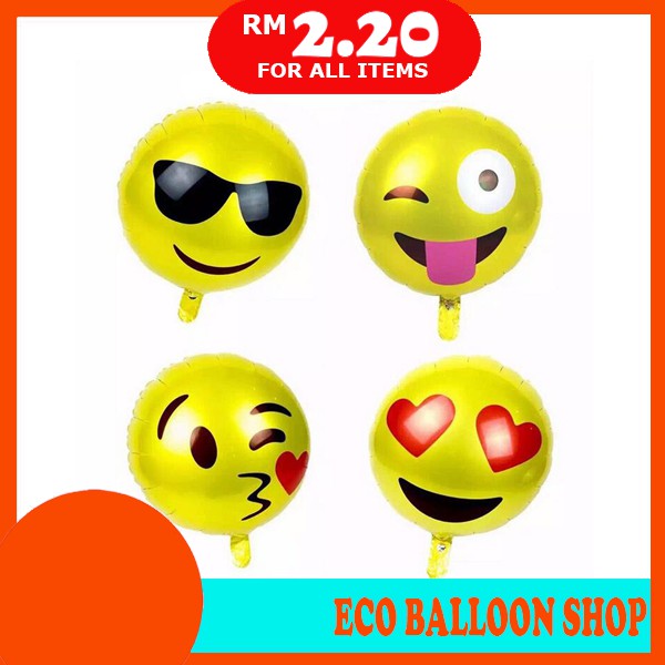 [18" FOIL BALLOON] 1PCS FOIL BALLOON EMOJI SMILEY PARTY DECORATION (MIX ...