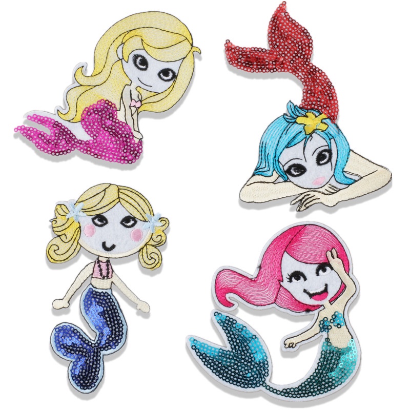 Mermaid Series Embroidery Patches Hot Melt Glue Ironing | Shopee Malaysia
