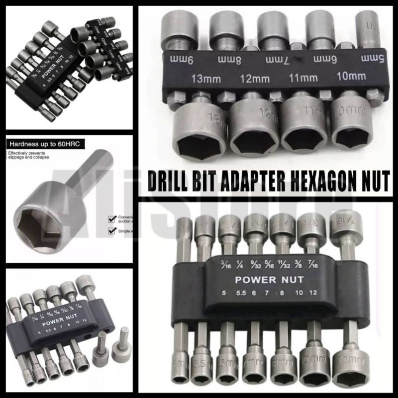 ALi 9pcs/14pcs Power Nut Driver Drill Bit Set 5-13mm Hexagonal Shank ...