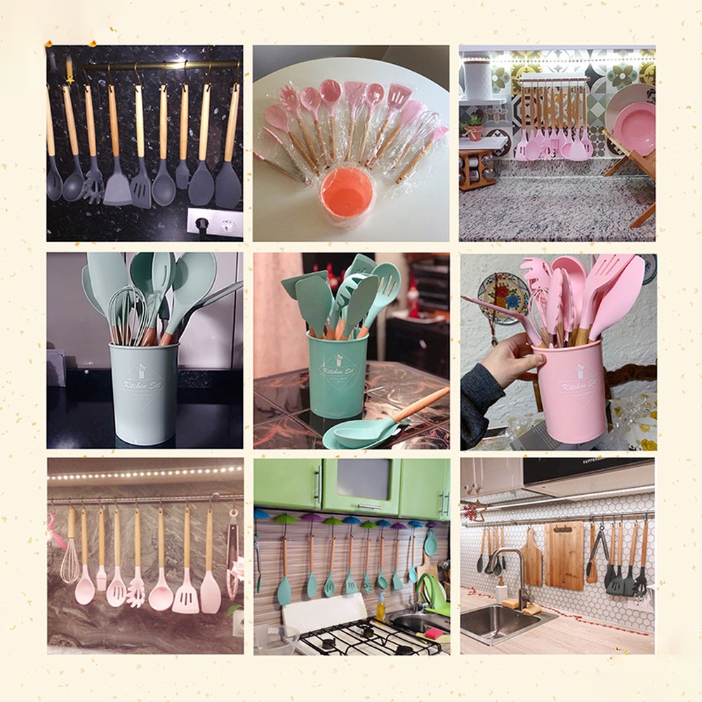 12pcs silicone utensils cooking sets non-stick cookware set kitchen ...