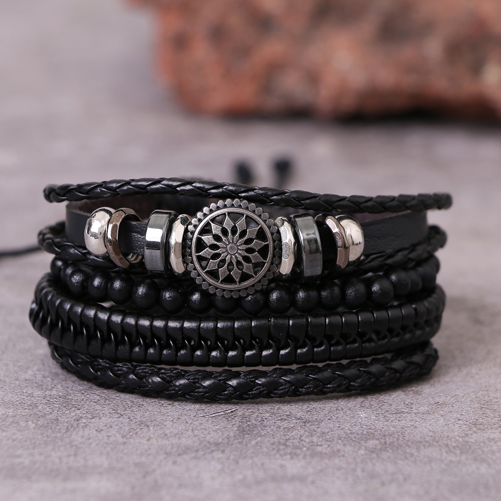4Pcs/ Set Braided Wrap Leather Bracelets for Men Vintage Life Tree ...