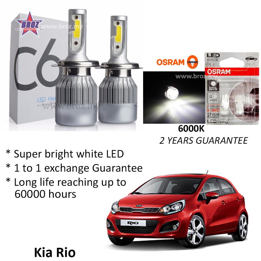 Kia Rio (Head Lamp) C6 LED Light h7 (Free Osram T10 LED) | Shopee Malaysia