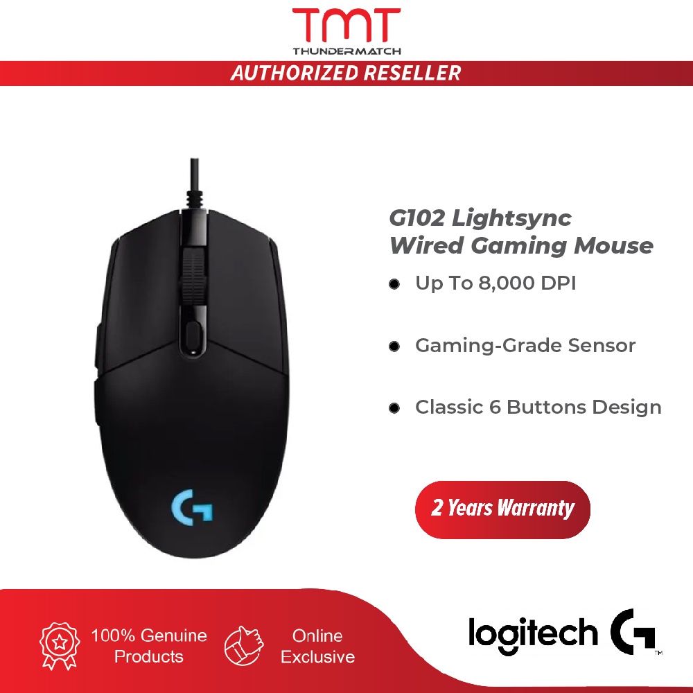 Logitech G102 Light Sync Gaming Mouse Black with Customizable RGB Lighting/6 Programmable ...