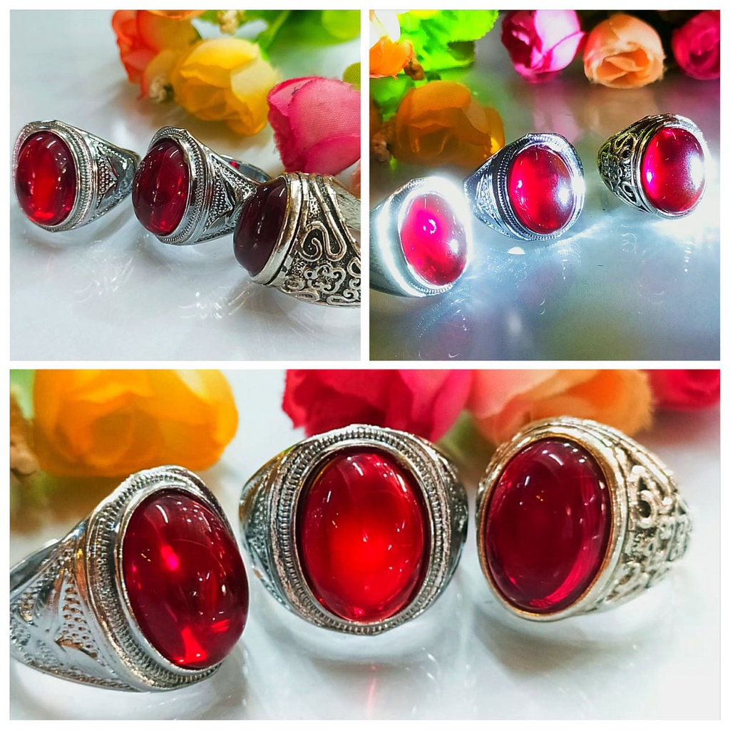 Cincin Batu Delima Merah(Batu Saiz Besar),Salung Cincin Stainless Steel ...