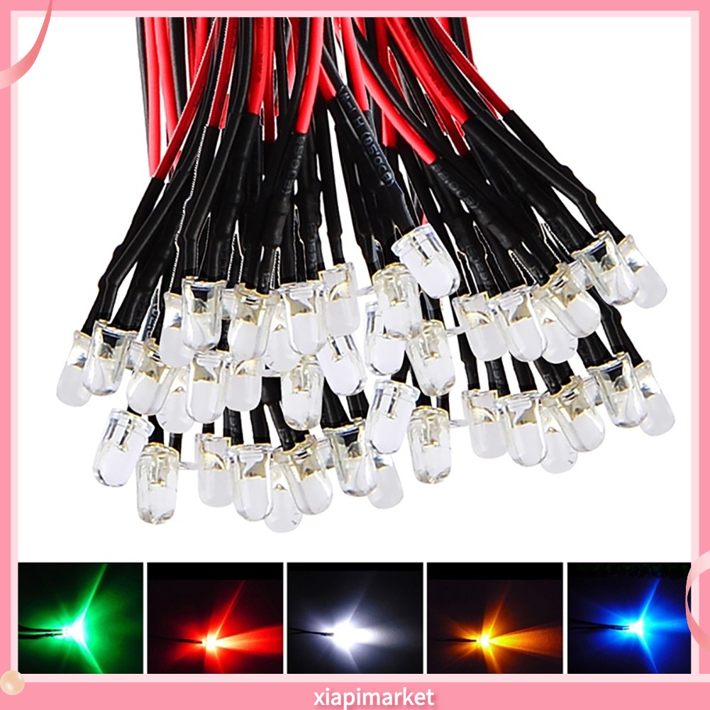 XP_10Pcs 20cm 3mm/5mm LED Lamp Cable Bulb Pre-wired DC Emitting Diode ...