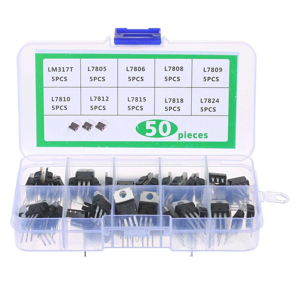 10 Values 50pcs Voltage Regulator Transistor Assortment Kit LM317T L7805 L7806 L7808 L7809 L7810 ...