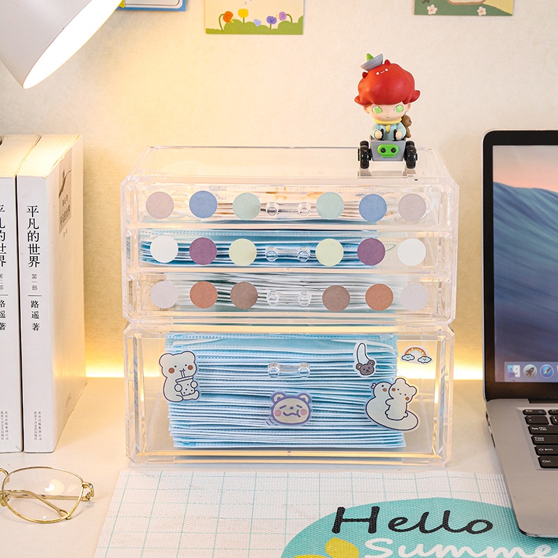 Mask Storage Box Transparent Drawer Stackable Organizer Portable ...