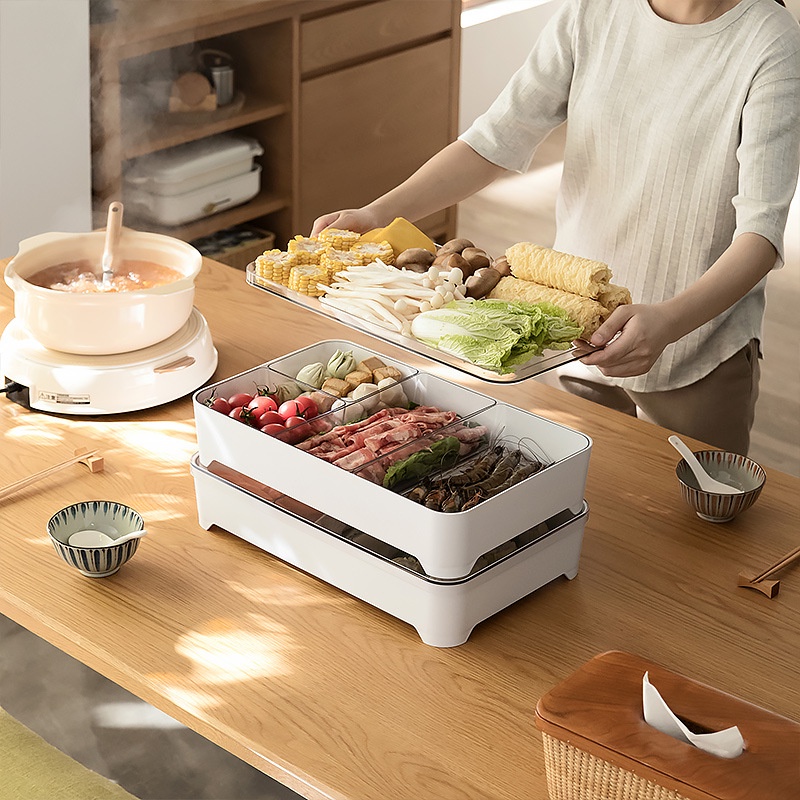 CNY Steamboat Food Tray with Detachable Grids Hotpot Food Organiser ...