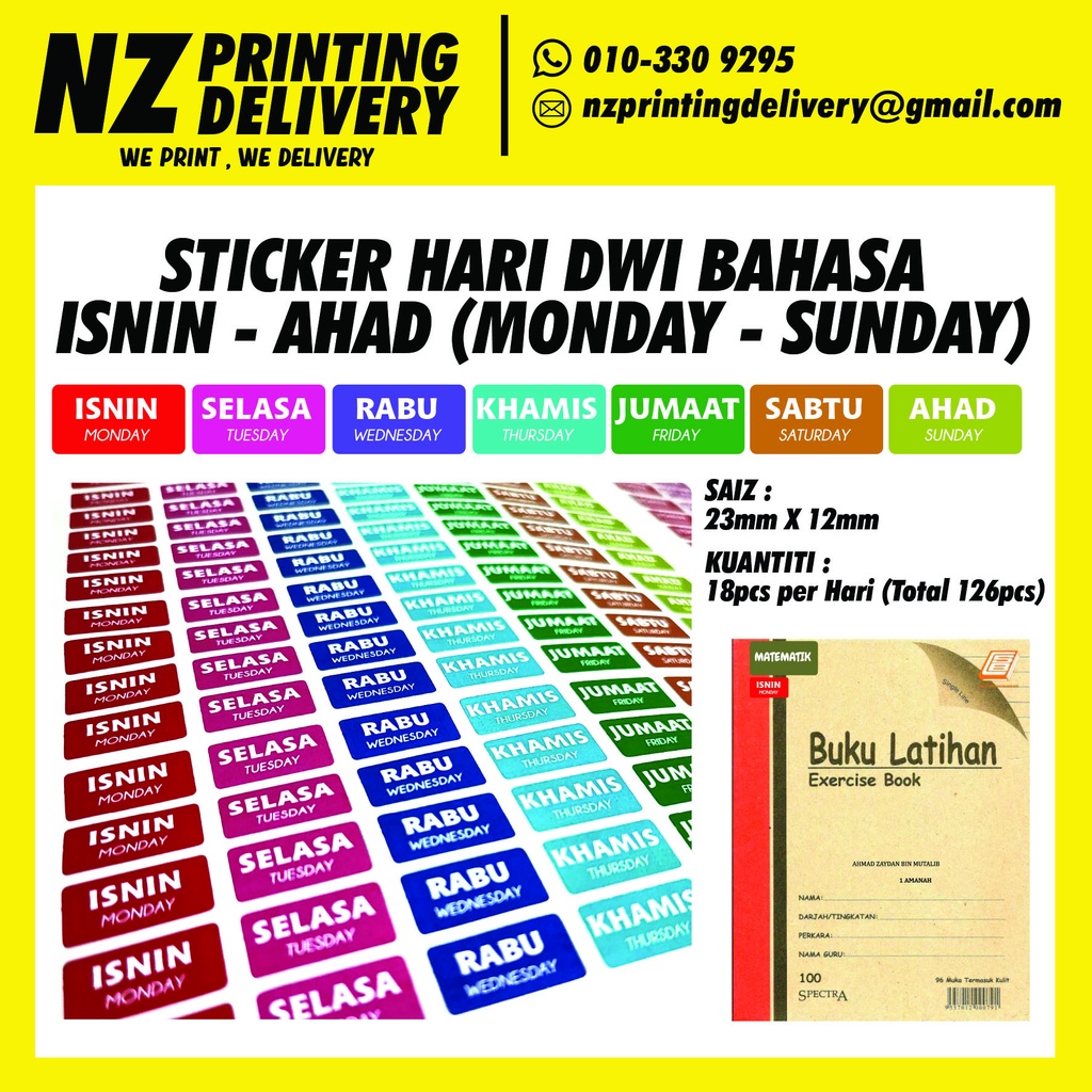 Sticker Harian 126pcs Dwi bahasa Pelekat Sticker Hari Isnin - Ahad ...