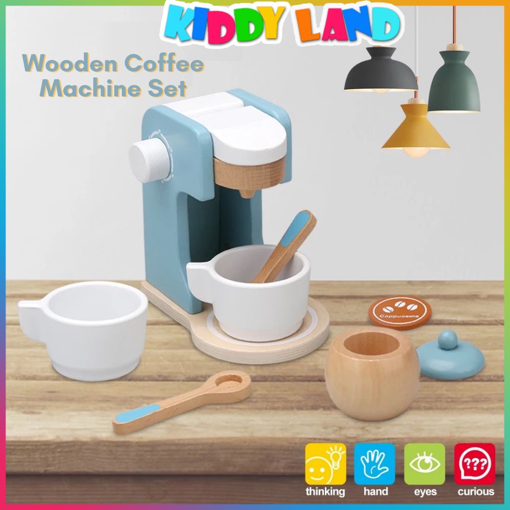 Kid Wooden Coffee Machine Play Set Children Pretend Play Kitchen Toy ...