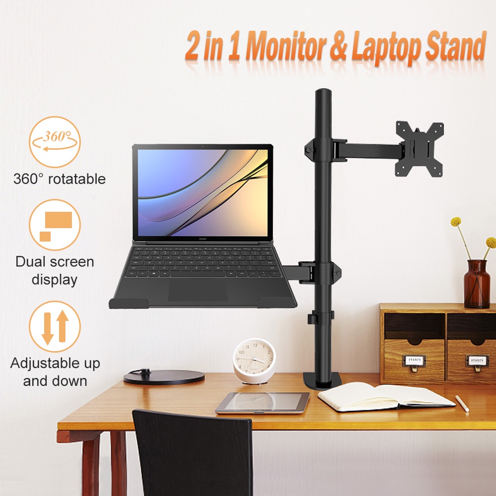 M074 Laptop and Monitor Stand Single Monitor Desk Mount with Tray for ...