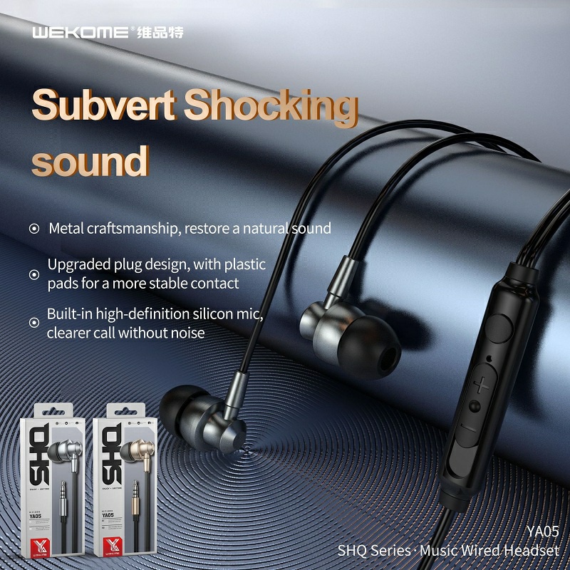 WEKOME WK DESIGN YA05 SHQ Series Handsfree 3.5mm Jack Wire Controlled Headset In Ear Mobile ...