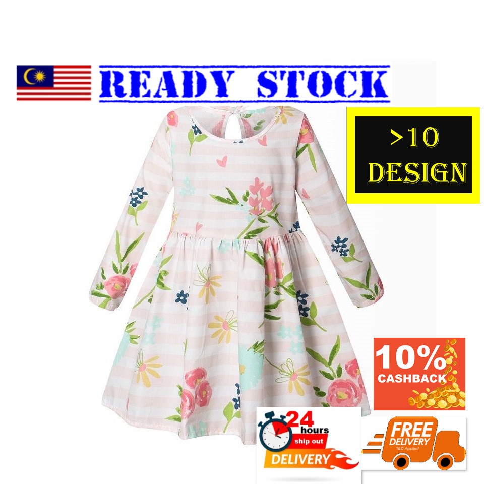 Girl Dress Kids Cotton Korean Long Sleeve Summer Floral Baju Budak ...