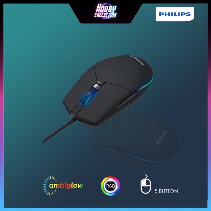 Philips SPK9304(G304) 6400DPI Wired Gaming Mouse with 7 Colors Ambiglow ...