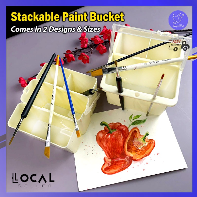 Tropical Blue Colour Washing Bucket Stackable Paint Bucket with Brush ...