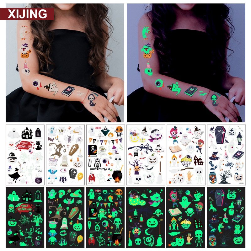 XJ-Halloween Glow-in-the-dark Tattoo Stick Fluorescent Green Children's ...