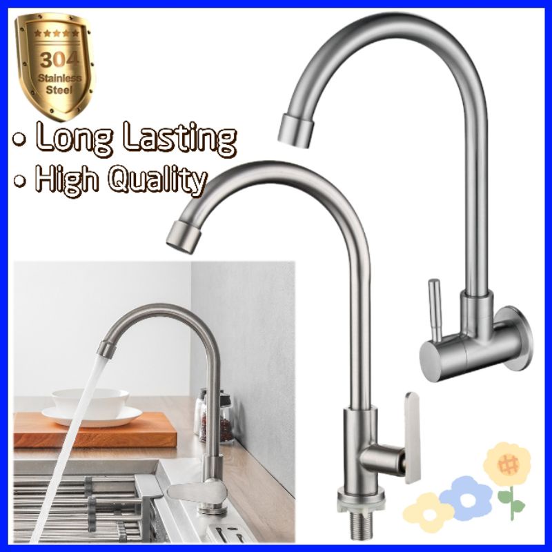 Stainless steel 304 Sink Wall Pillar Tap Kitchen Faucet Kitchen Tap ...