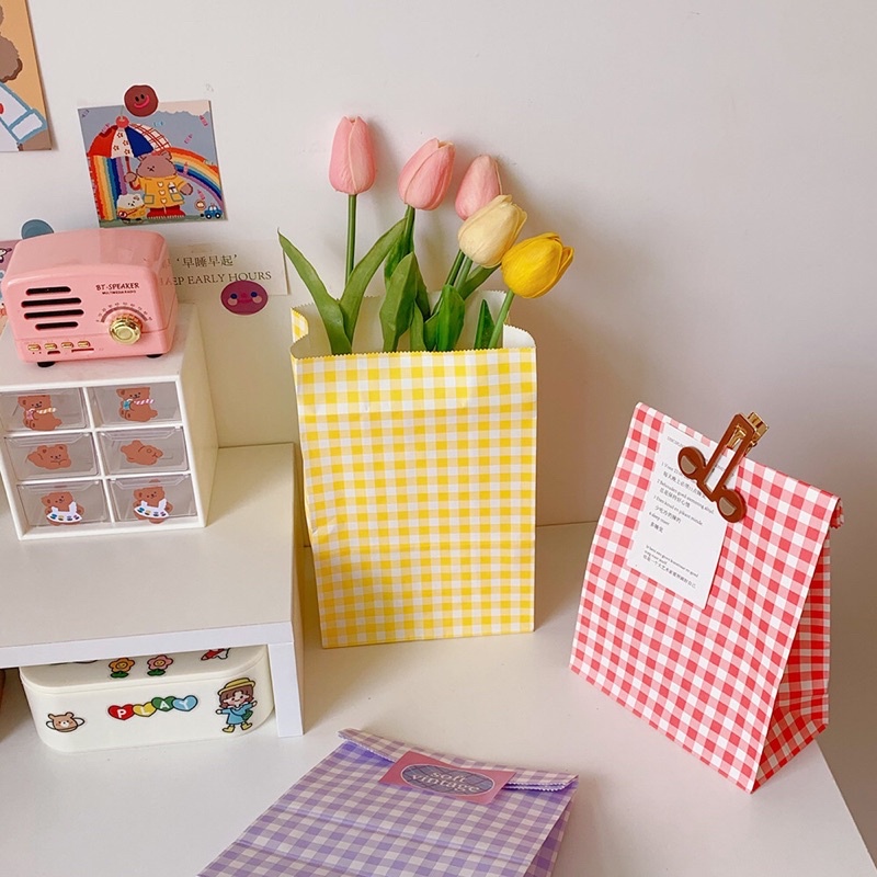 Ins Korean Style Color Plaid Packaging Kraft Paper Bag Small Gift ...