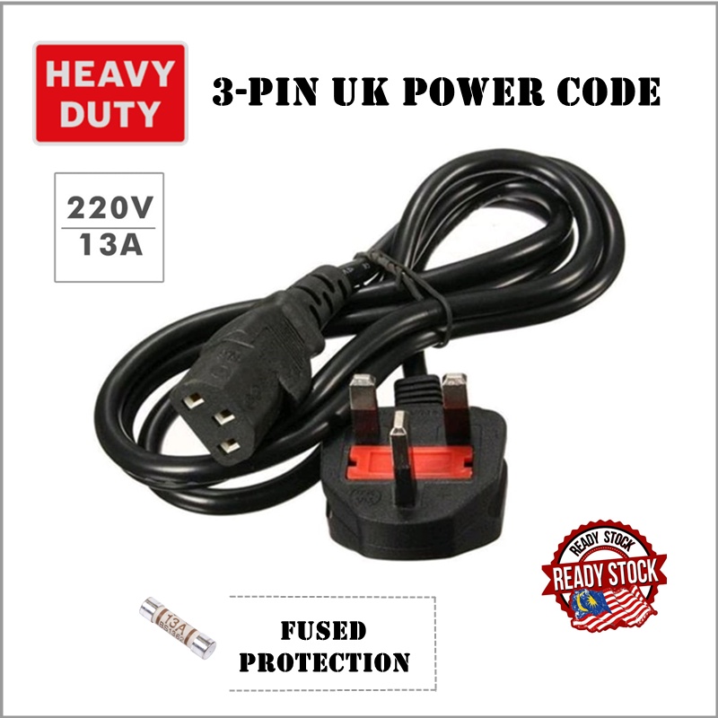 Malaysia UK Plug Wayar Power 13A 3 PIN (B) 1.5M 500W Fuse PC LCD ...