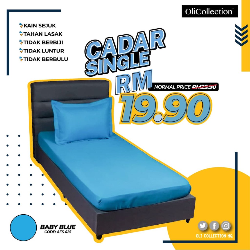 Cadar Tilam Getah Keliling Single Fitted Bed Sheet Cadar Asrama Single ...