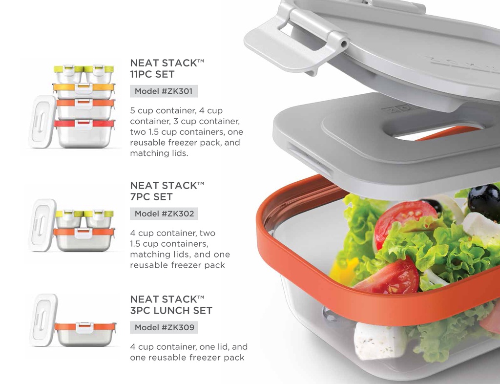 Zoku Premium Neat Stack Food Containers Lunch Snack Sandwich Box 350ml ...