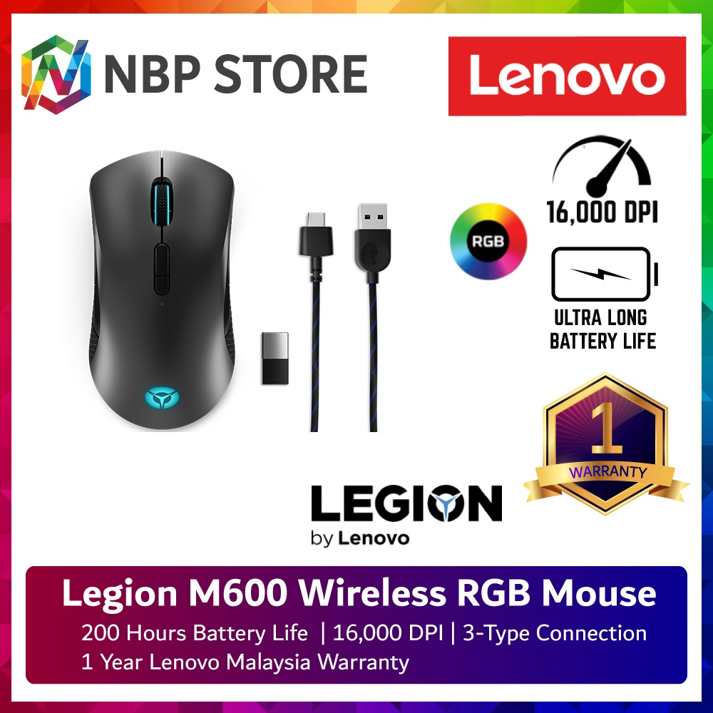 Lenovo Legion M600 Wireless 16,000 DPI 3 Type Connection Gaming Mouse ...