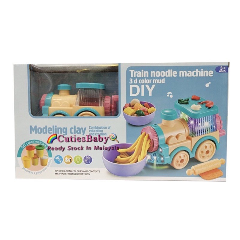 3D Color Mud Toys Play Dough Set Playdoh LED Light & Sound Train Noodle ...