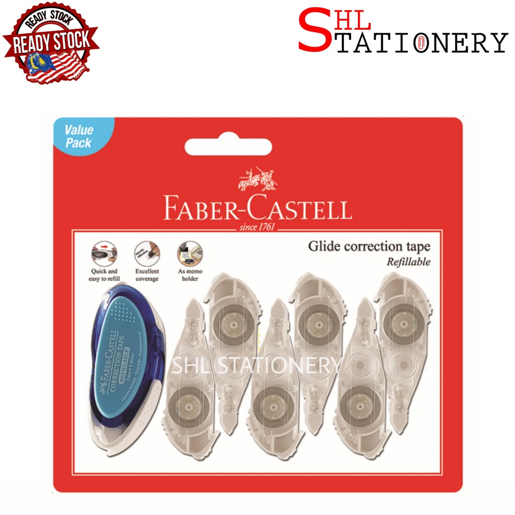 FABER-CASTELL Glide Correction Tape (1 + 6 refills) Refillable ...