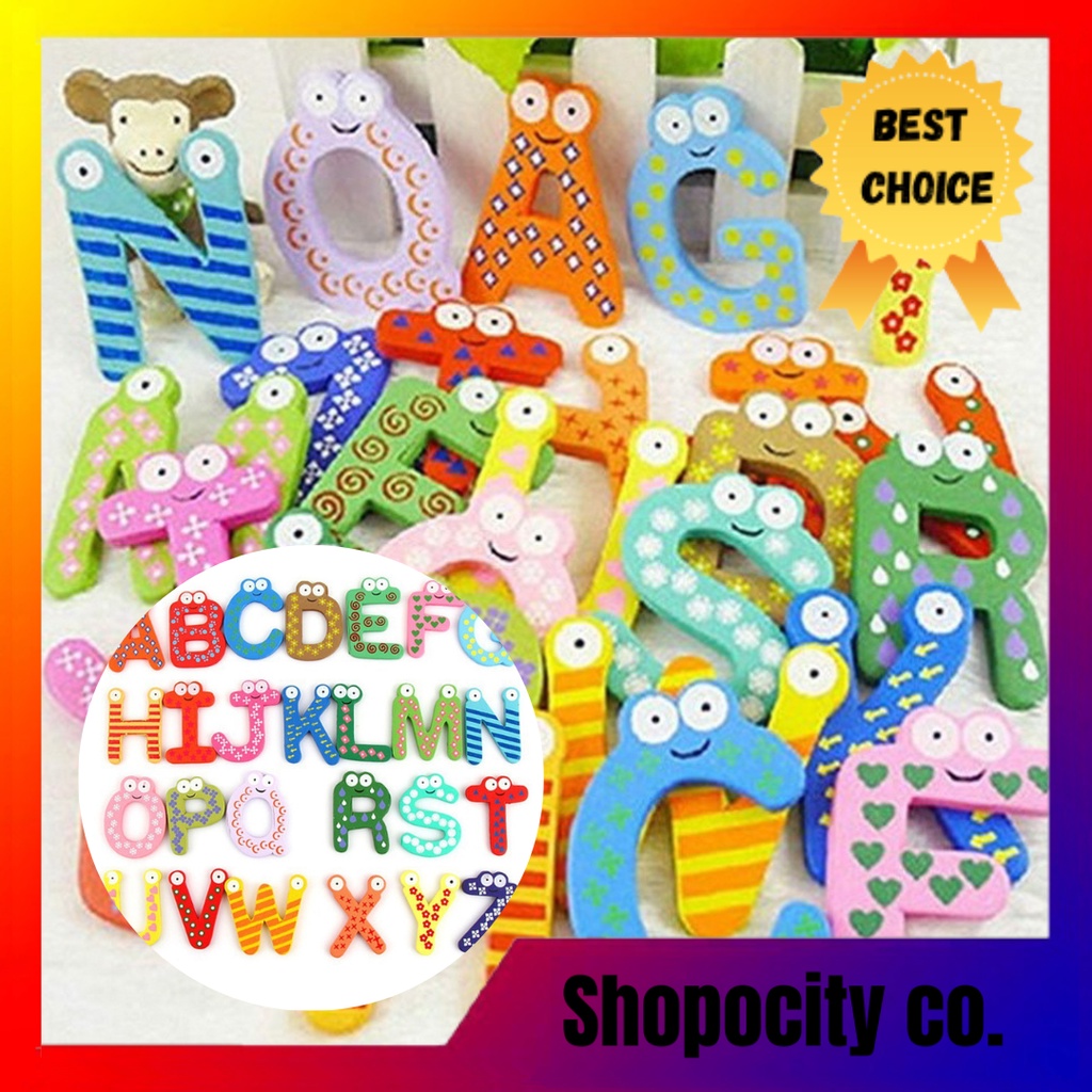 26 Alphabet Magnetic Letters A-Z Wooden Fridge Magnets Baby Kid ...