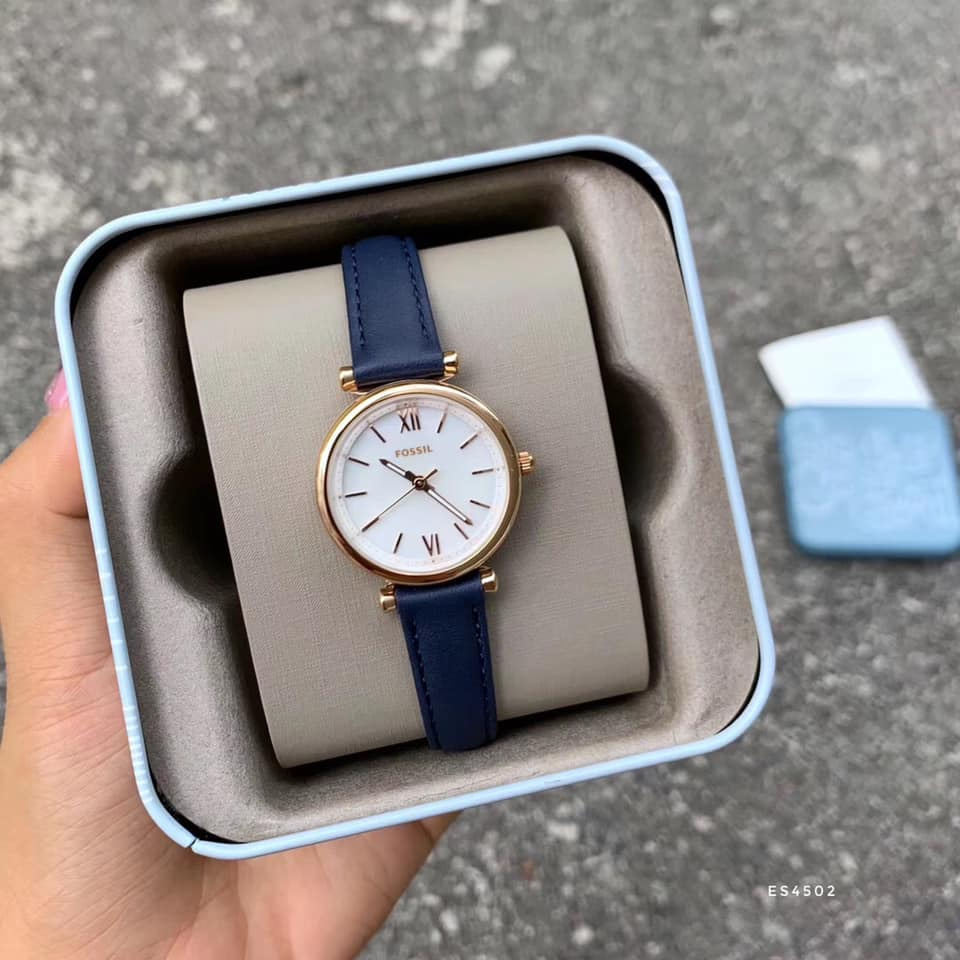 (OFFICIAL WARRANTY) Fossil Women ES4502 Carlie Mini Three-Hand Navy ...