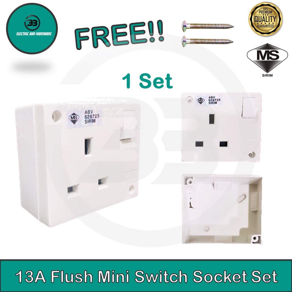 HARGA BORONG】 [MINI] 13A Switch Socket Outlet Set With PVC Nut Box Base ...