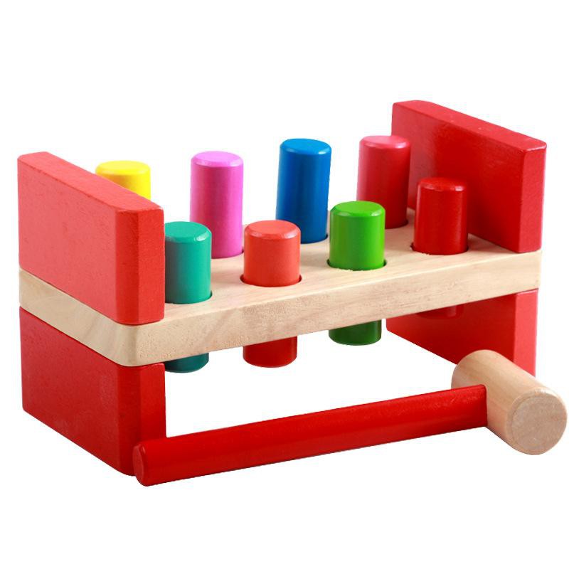 Pounding Bench Wooden Toy for Toddlers Kids Wooden Pegs Hammer Bench ...