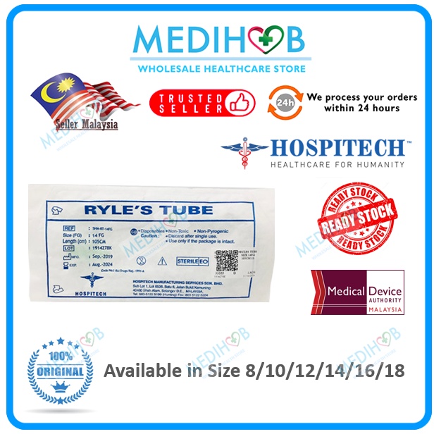 HOSPITECH Ryles Stomach Tube (Adult Feeding Tube) - Sizes ( 8 / 10 / 12 ...