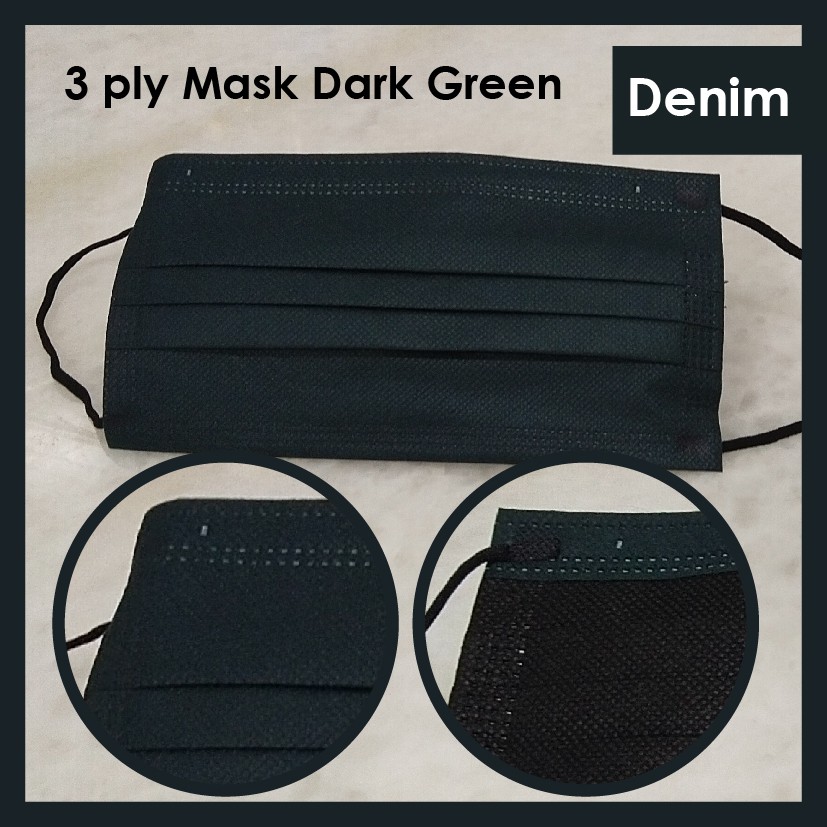 3 Ply Disposable Face Mask - Ear Loop ( Denim ) Jeans Dark Green Color ...