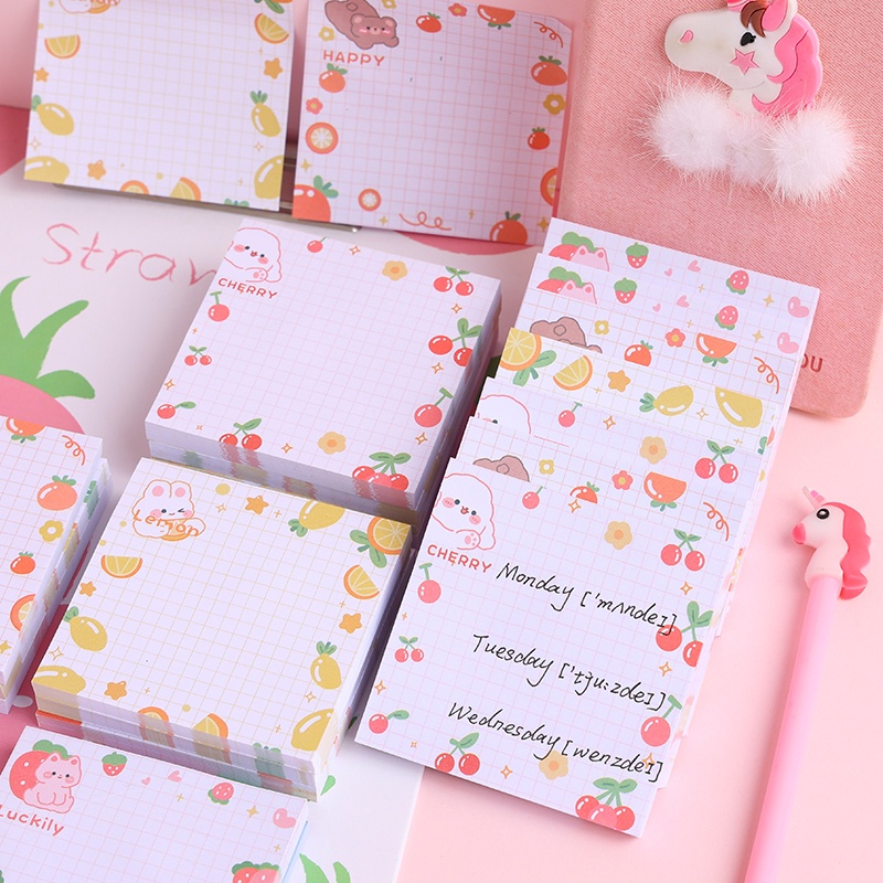 80 Sheets Kawaii Cartoon Animal&Fruit Series Sticky Notes Mini Tearable ...