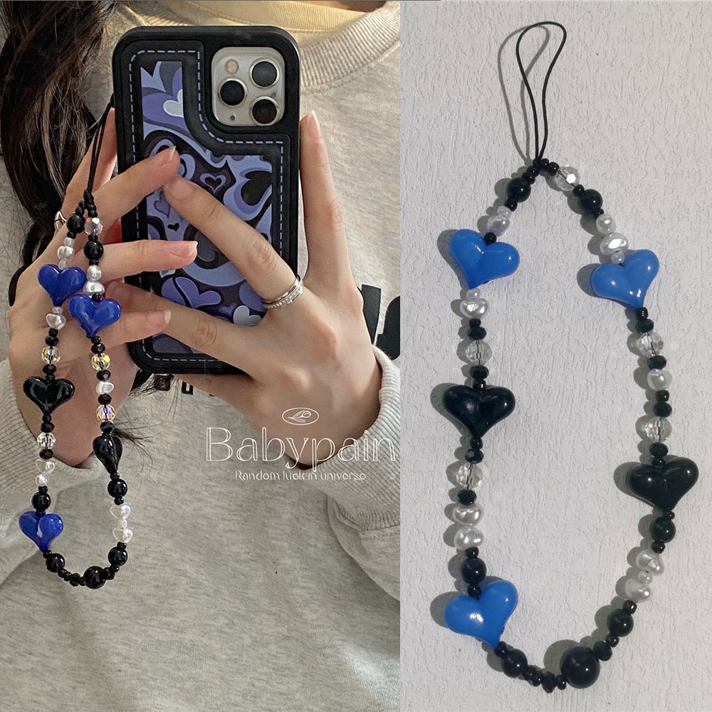 INS Blue Love Heart Mobile Phone Chain Anti-Lost Rope Strap Lanyard ...