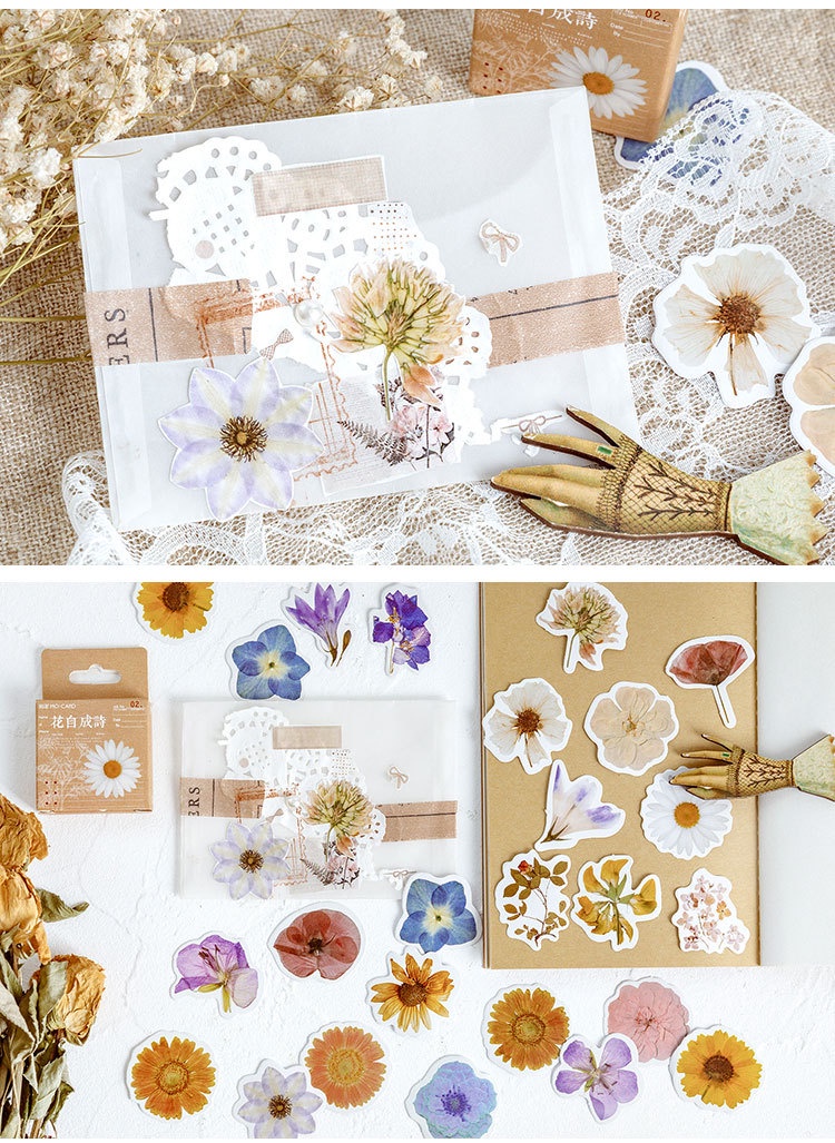 ENWEI 46Pcs Flower Poem Series Stickers Paper Deco Sticker Scrapbooking ...