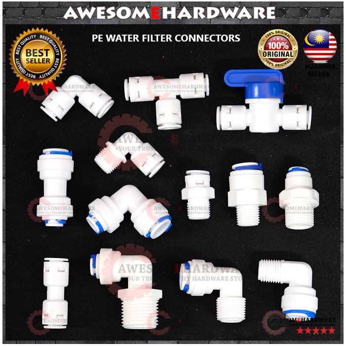 (10PCS) 1/4" 6MM WATER FILTER ELBOW SOCKET TEE VALVE FITTING FILTER ...