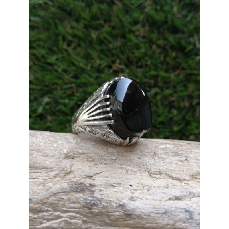 PERMATA AKIK YAMAN HITAM ASLI RING PERAK /SILVER 925 | Shopee Malaysia