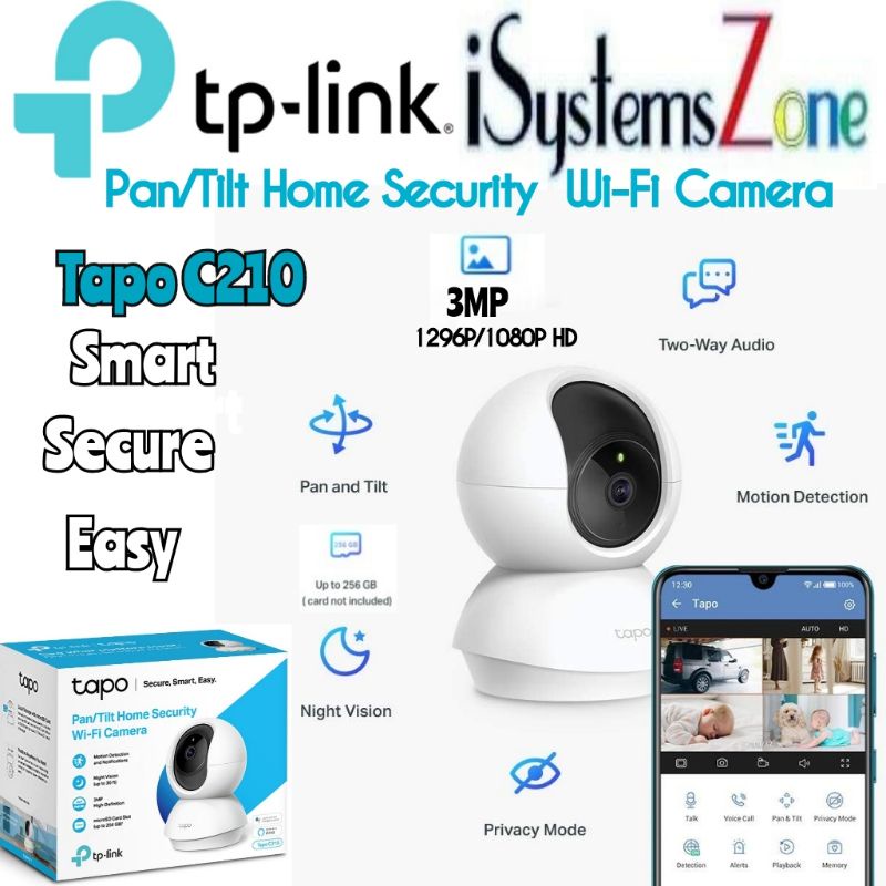 TP-LINK PAN/TILT HOME SECURITY Tapo C210 WI-FI CAMERA 3MP (1296P/2K) up to 256GB MicroSD ...