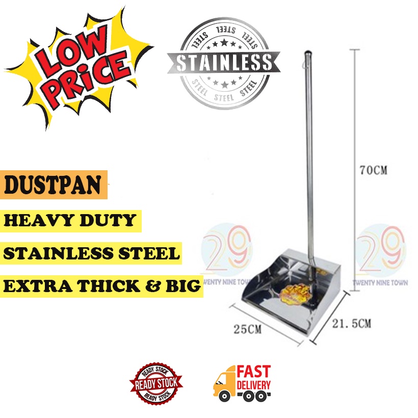 Ready Stock Heavy Duty 460g Stainless Steel Dustpan Wholesale Big Size Large Garbage Shovel ...