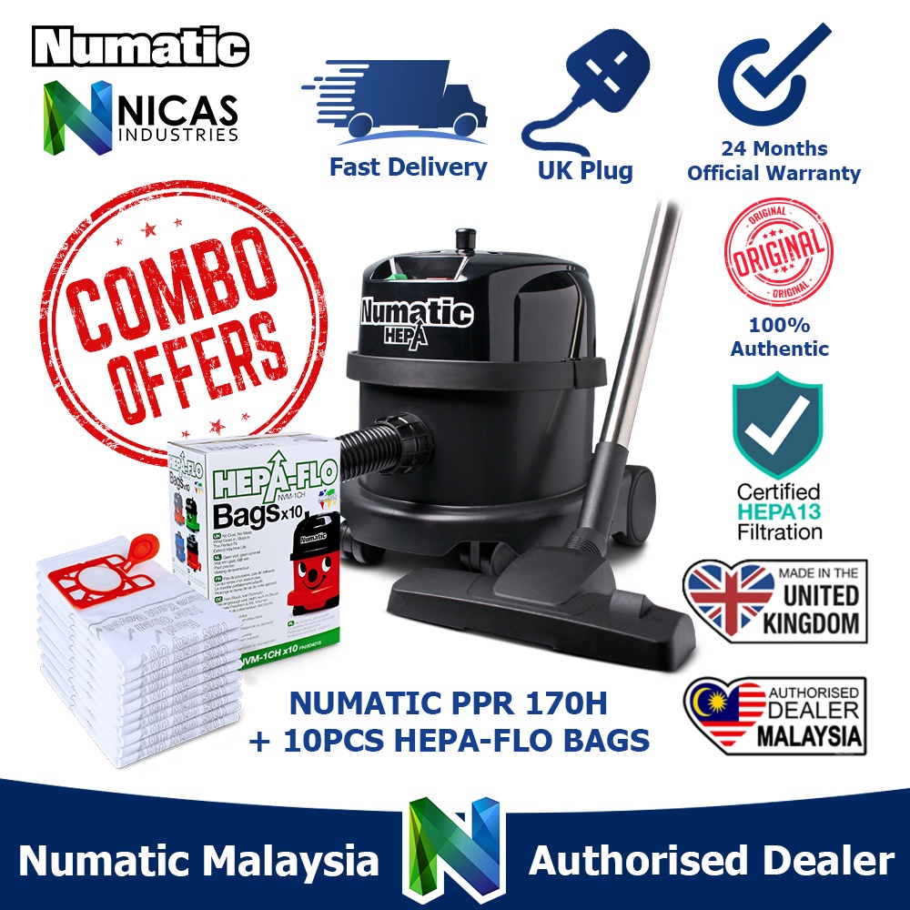 GENUINE NUMATIC HEPA Dry Vacuum Cleaner PPR170 (Made in UK) + HepaFlo ...