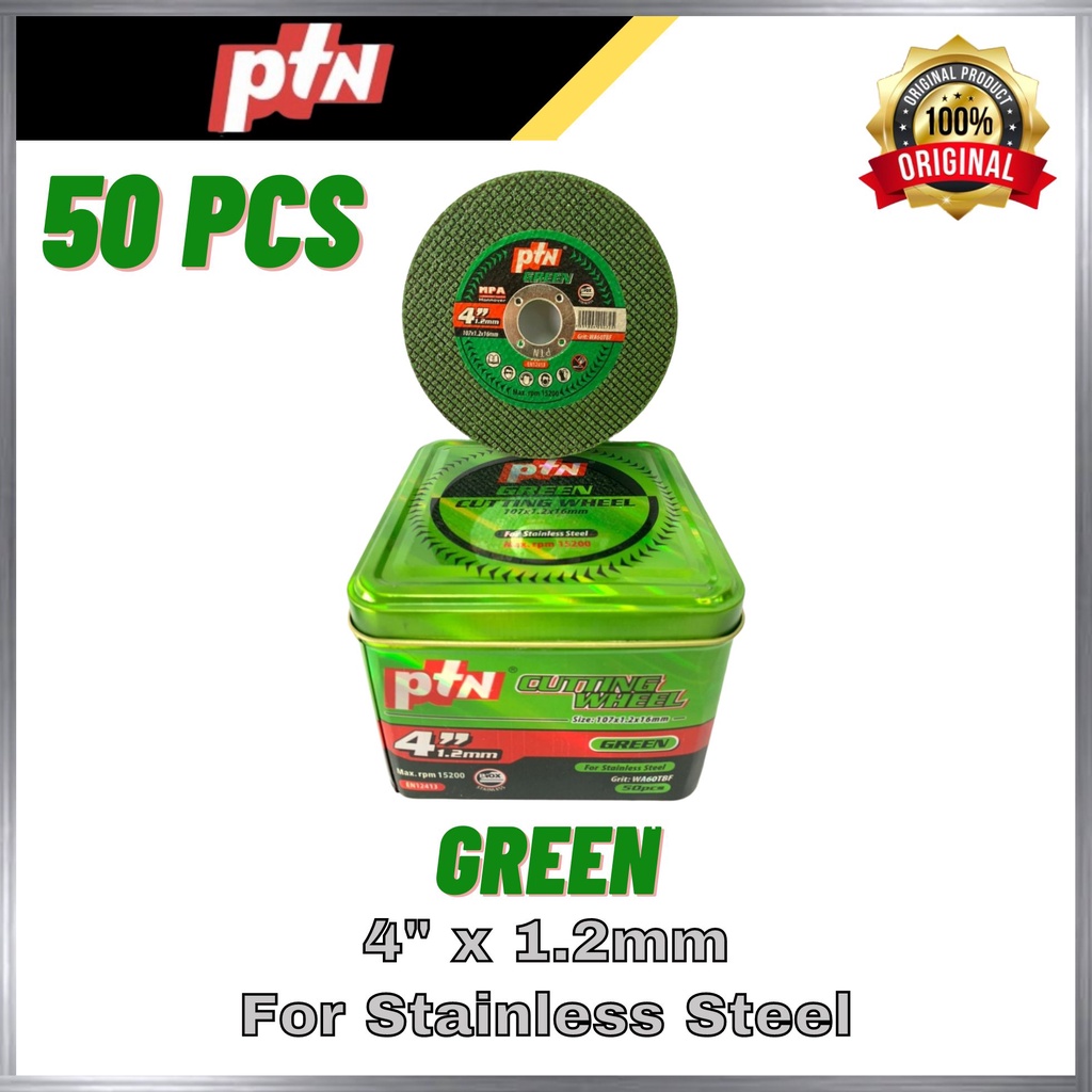 50 PCS PTN Cutting Wheel (Green) 4" x 1.2mm / Cutting Disc / Mata Grinder Potong Besi | Shopee ...
