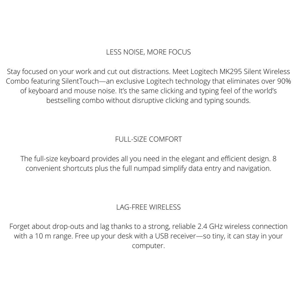 Logitech Mk295 Silent Full Size Comfort Wireless Combo Keyboard And Mouse Combo Set With Spill