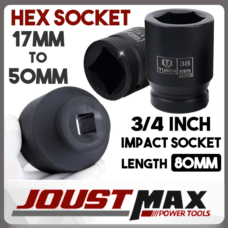 3/4 INCH X 80MM BLACK HEX IMPACT SOCKET BOX SOCKET 17MM TO 50MM IMPACT ...
