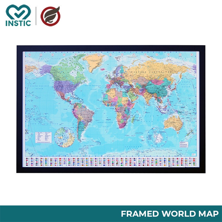 Frambie Framed World Map | A1 Modern Office World Map Print with Frame ...