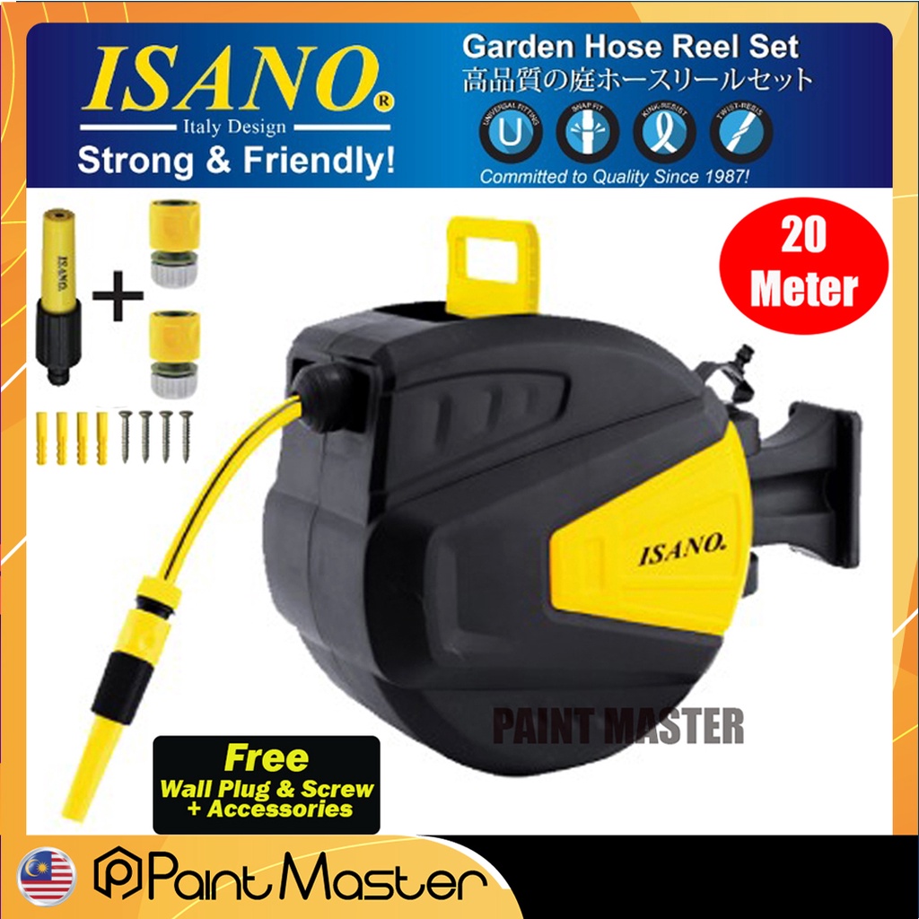 ISANO 20M Wall Mounted Automatic Reel Retractable Water Hose Reel Auto ...