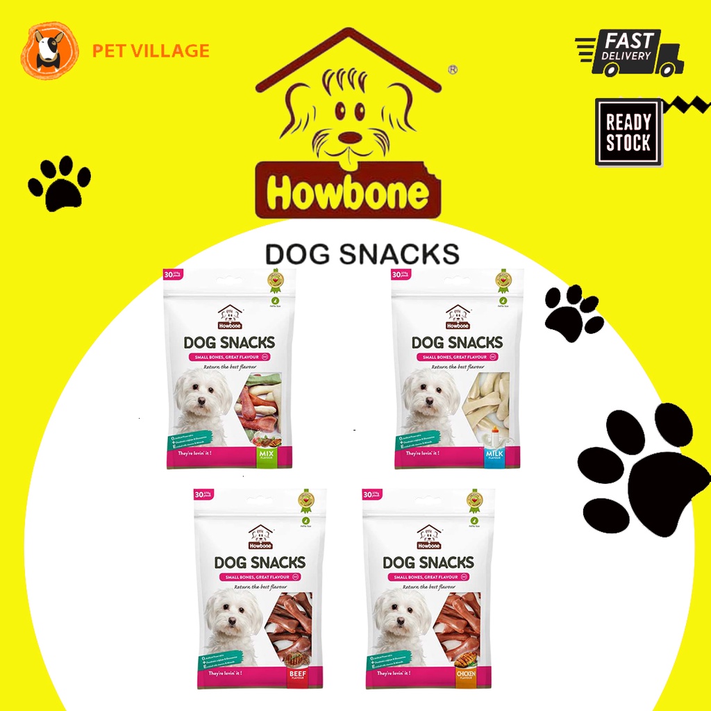 PROMO HOWBONE Dog Snacks/Treats 270g (30pcs) Bacon/Chicken/Lamb/Milk ...