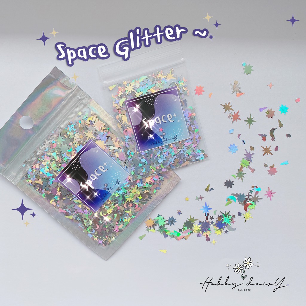 Space Glitter Themed Pattern Stars Spacecraft For DIY Decoration ...
