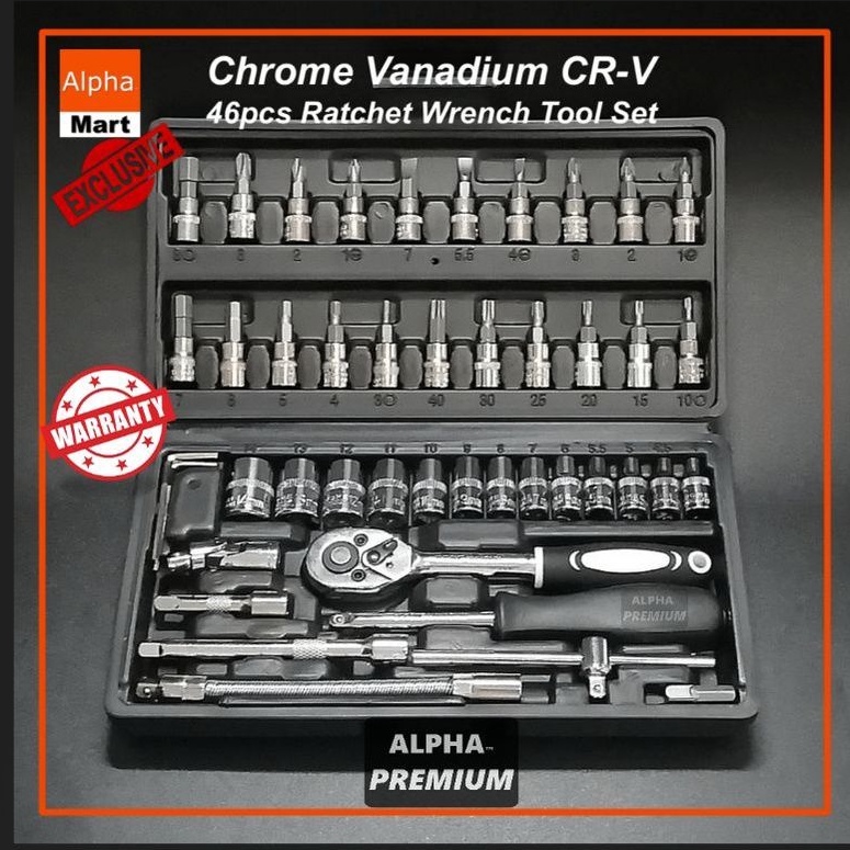 ALPHA PREMIUM 46pcs Wrench Set Spanner Socket Tool Set Premium Chrome ...